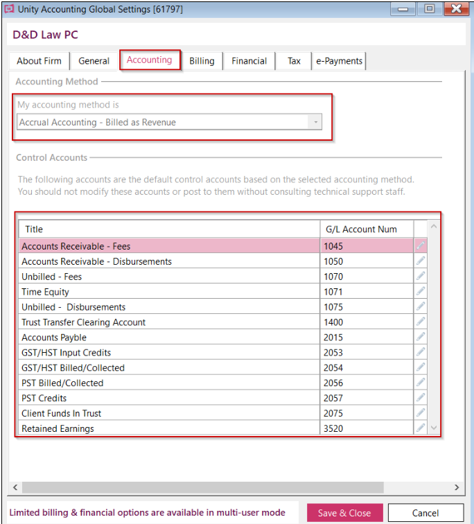 Control Accounts in Unity® Accounting – Dye & Durham Canada