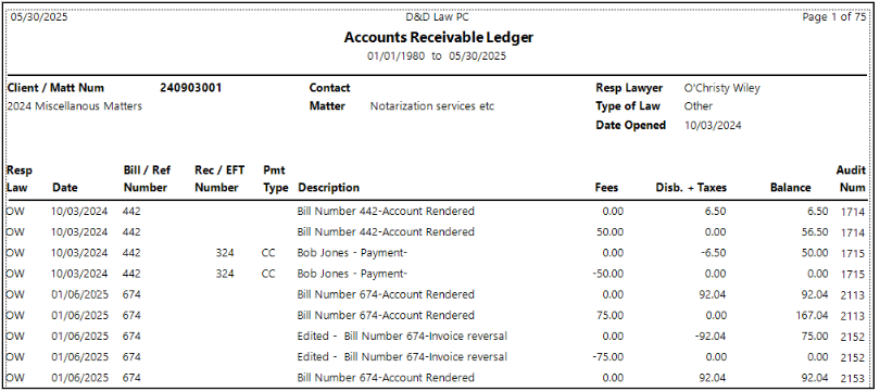 Accounts Receivable Ledger Report – Dye & Durham Canada