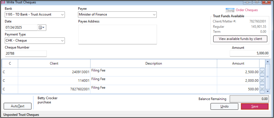 Write a Trust Cheque – Dye & Durham Canada