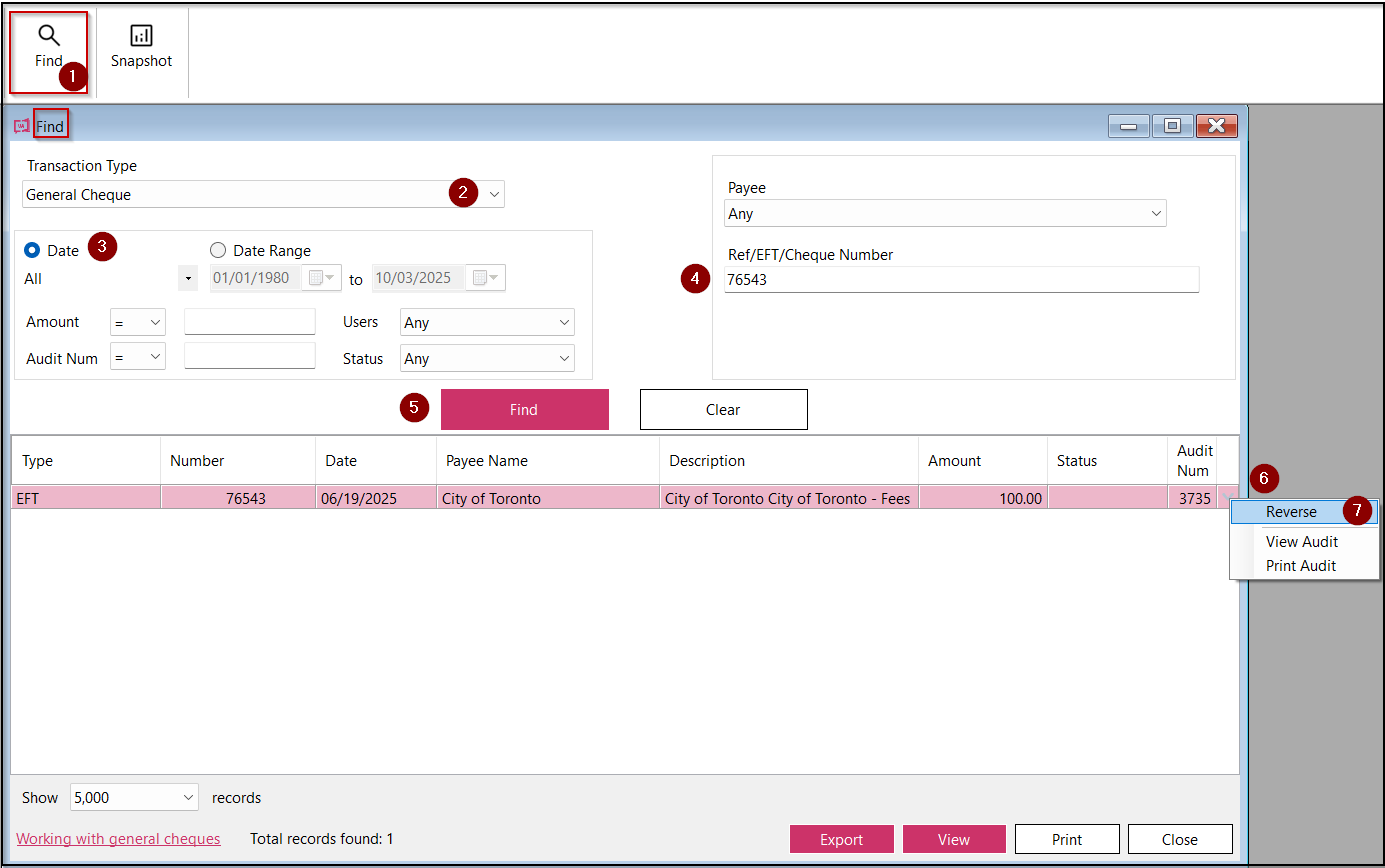 Reverse a General Cheque posted to a Client/Matter or General Ledger ...